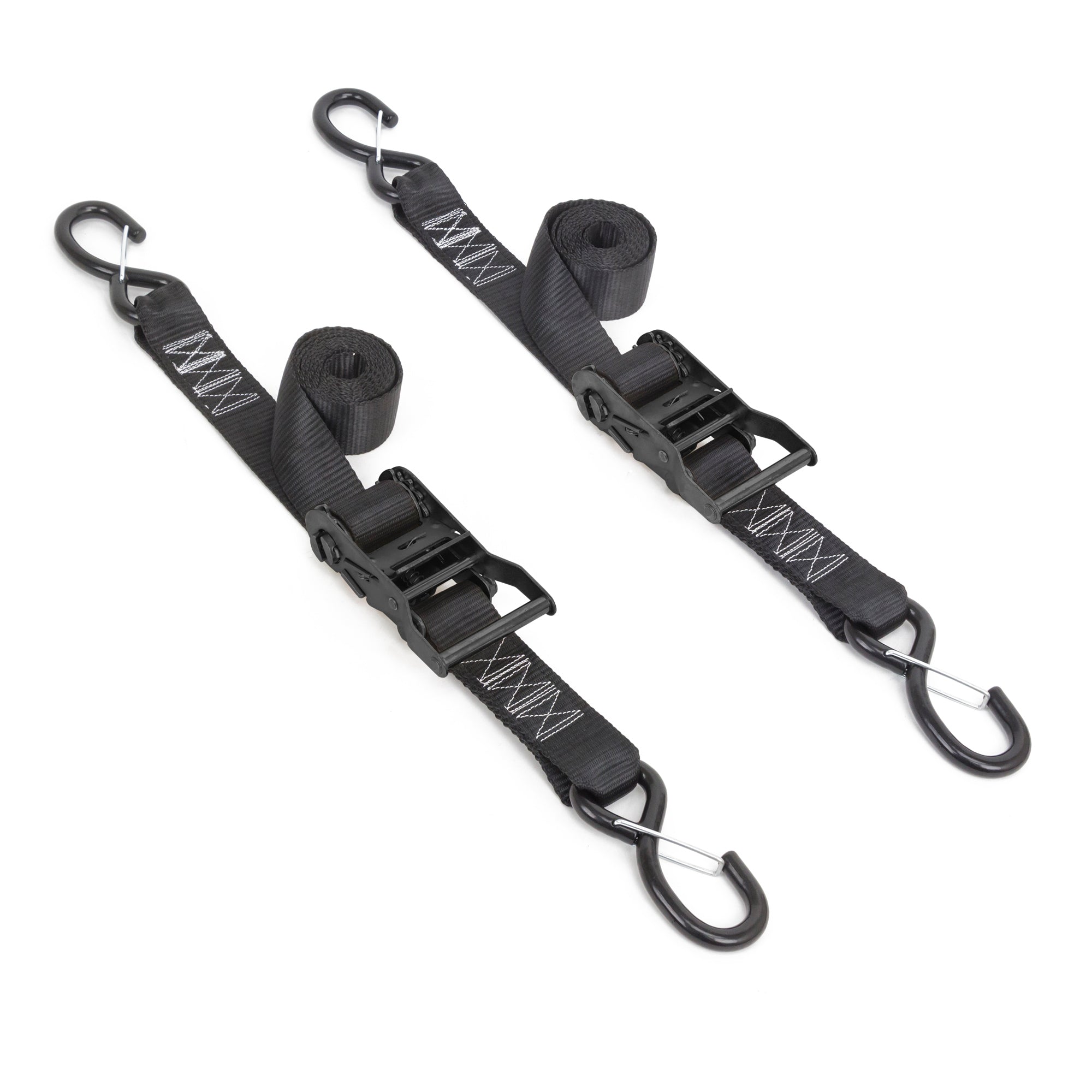 BOGO 1.5in x 6ft Black Ratchet Tie-Downs with Latch Hooks – Pair – PowerTye