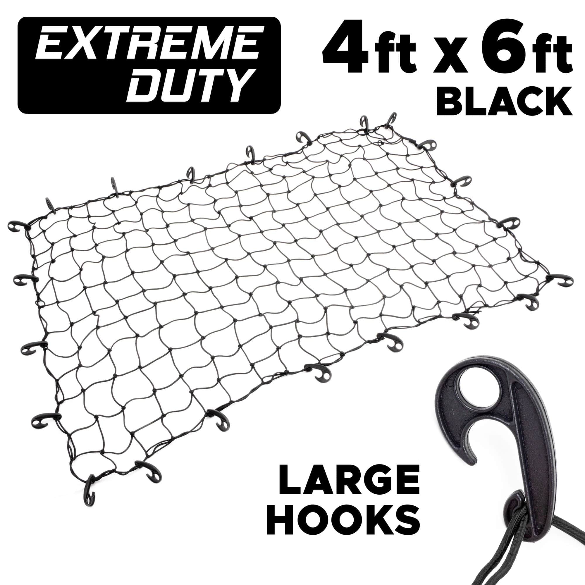 4ft x 6ft EXTREME-DUTY CARGO NET, BLACK with LARGE HOOKS (each) – PowerTye