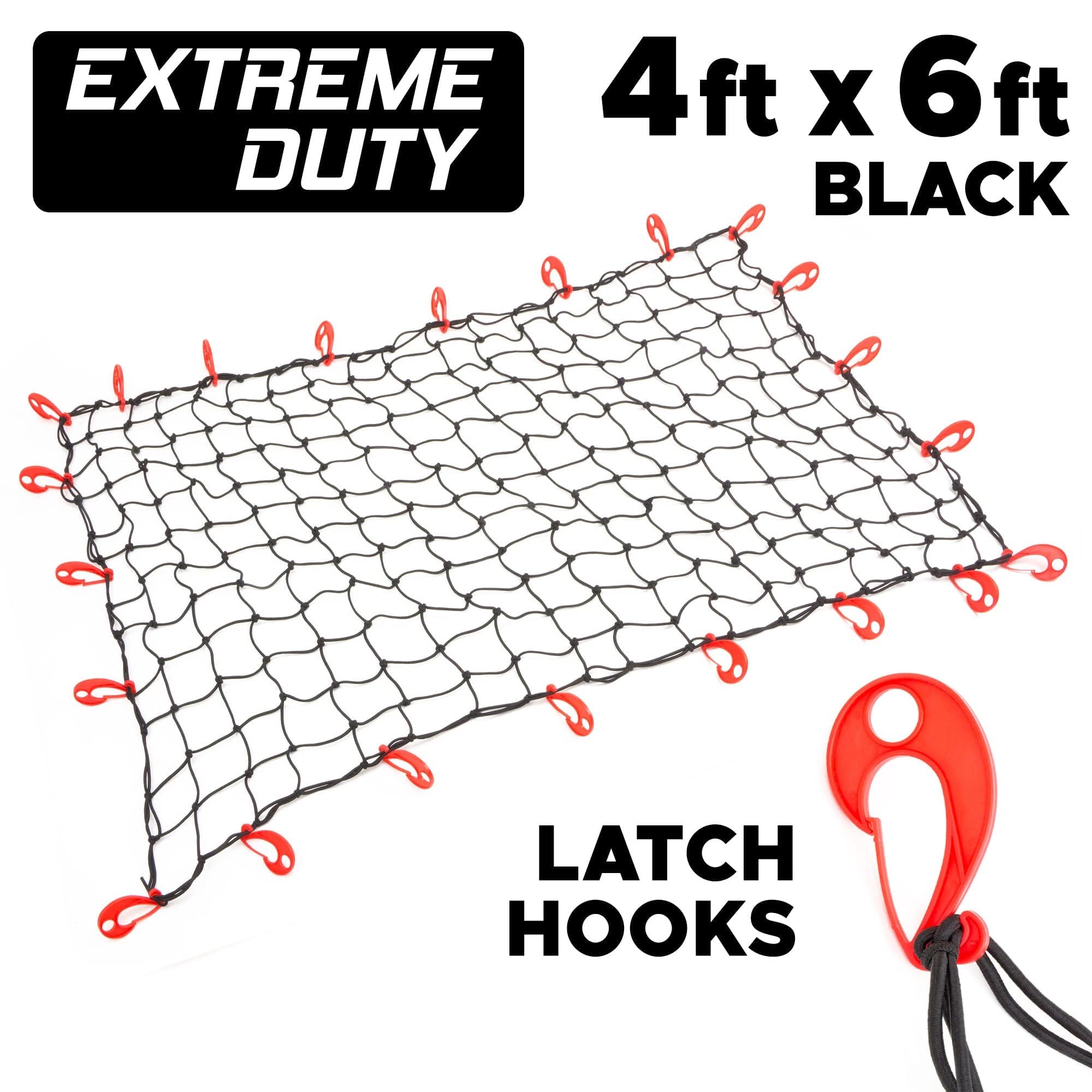 4ft x 6ft EXTREME-DUTY CARGO NET, BLACK with LATCH HOOKS (each) – PowerTye